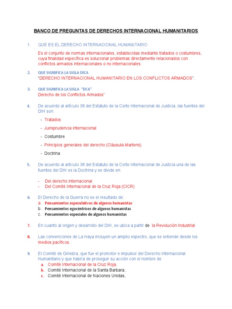 Banco de Preguntas de Derechos Internacional Humanitarios | PDF | Ley ...