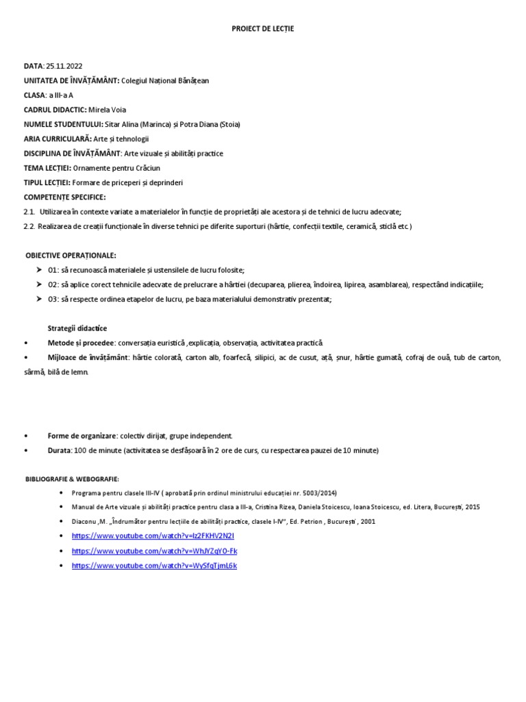 Proiect de Lecție - AVAP | PDF