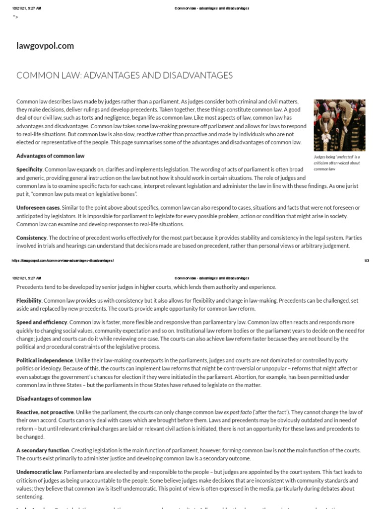 An Analysis of the Advantages and Disadvantages of Common Law Systems | PDF | Common Law | Precedent