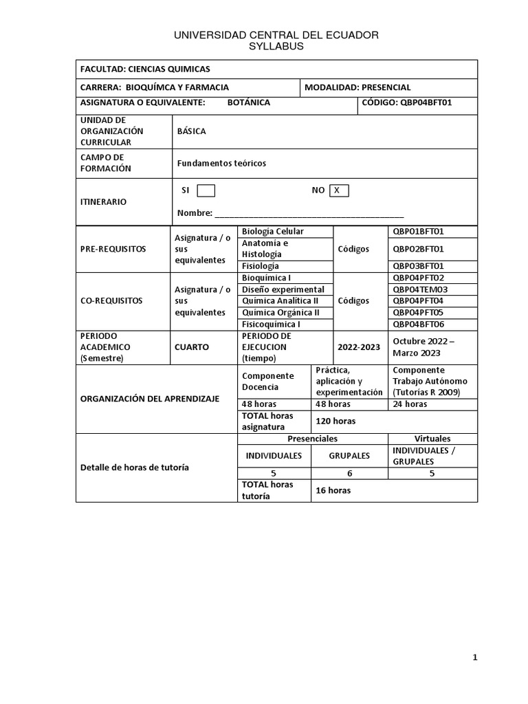 Silabo BOTANICA BF 2022-2023-Signed | PDF | Botánica | Evaluación