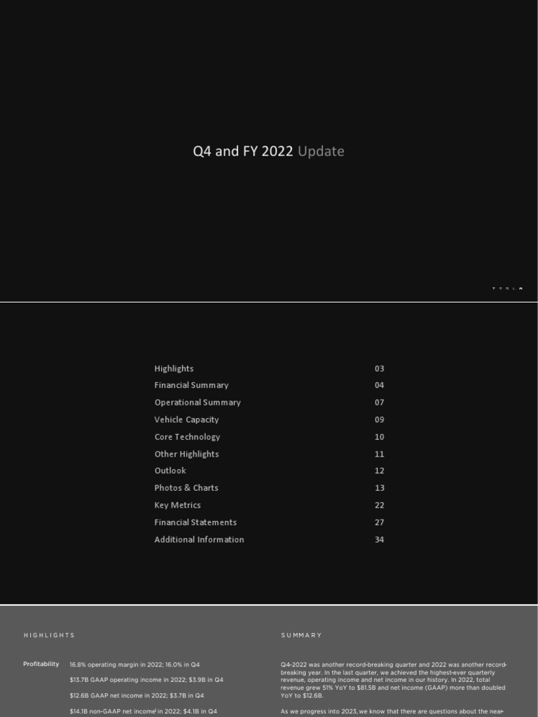 Tesla Q4 2022 and Year 2022 Financial Update | PDF