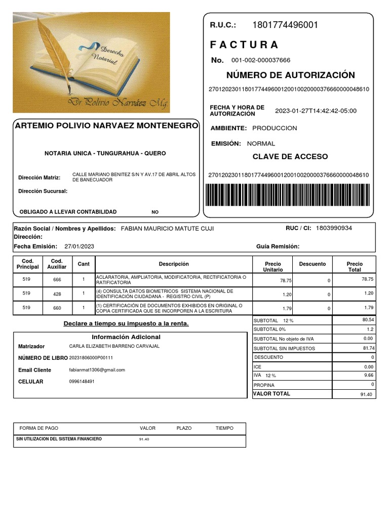 Factura Notaria | PDF | Factura | Contabilidad