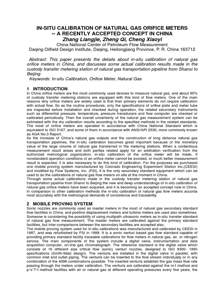 In-Situ Calibration of Natural Gas Orifice Meters - A Recently Accepted ...