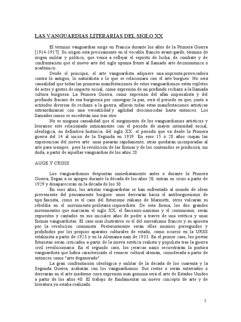 Las Vanguardias Literarias Del Siglo XX | PDF | Surrealismo | Vanguardia