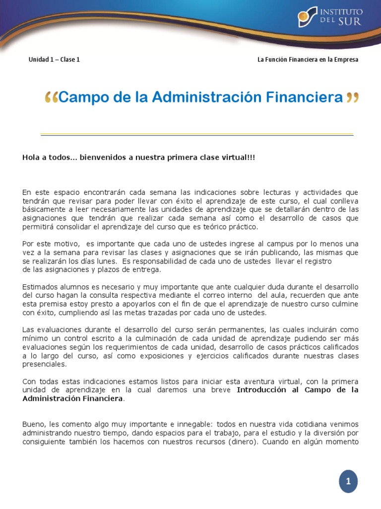 Clase 1 - Unidad 1 - La Función Financiera en La Empresa | PDF ...