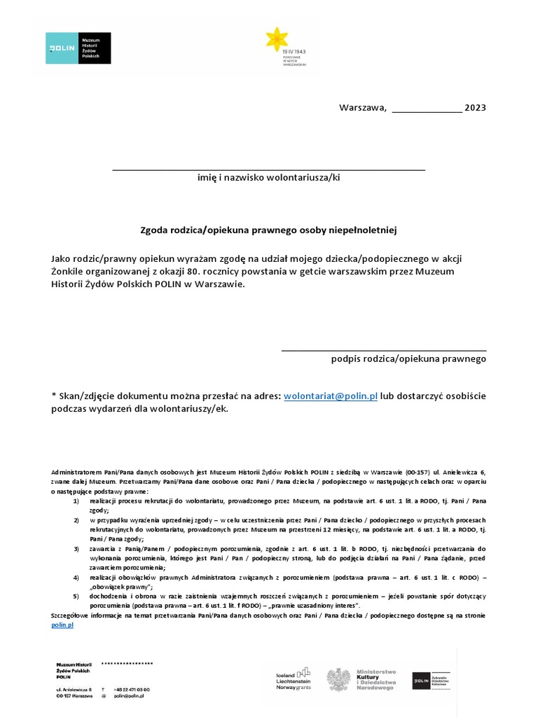 Zgoda Na Udział Osoby Niepełnoletniej - Akcja Żonkile 2023 | PDF