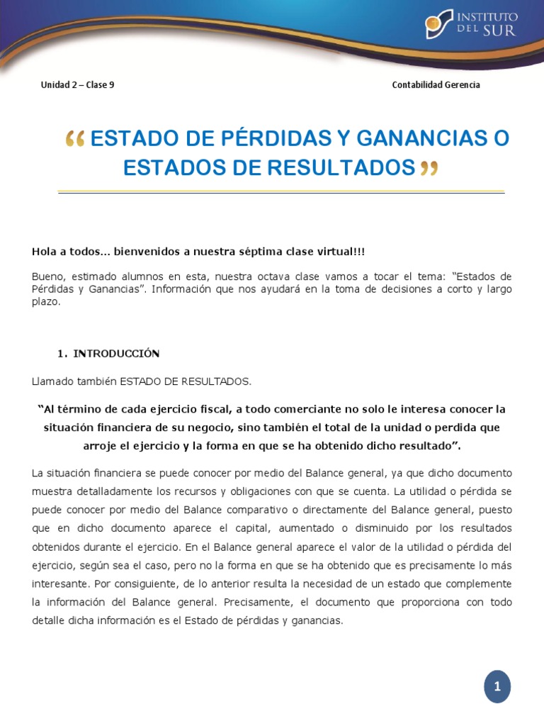 Clase 6 - Unidad 2 - ESTADO DE PÉRDIDAS Y GANANCIAS | PDF | Estado de ...