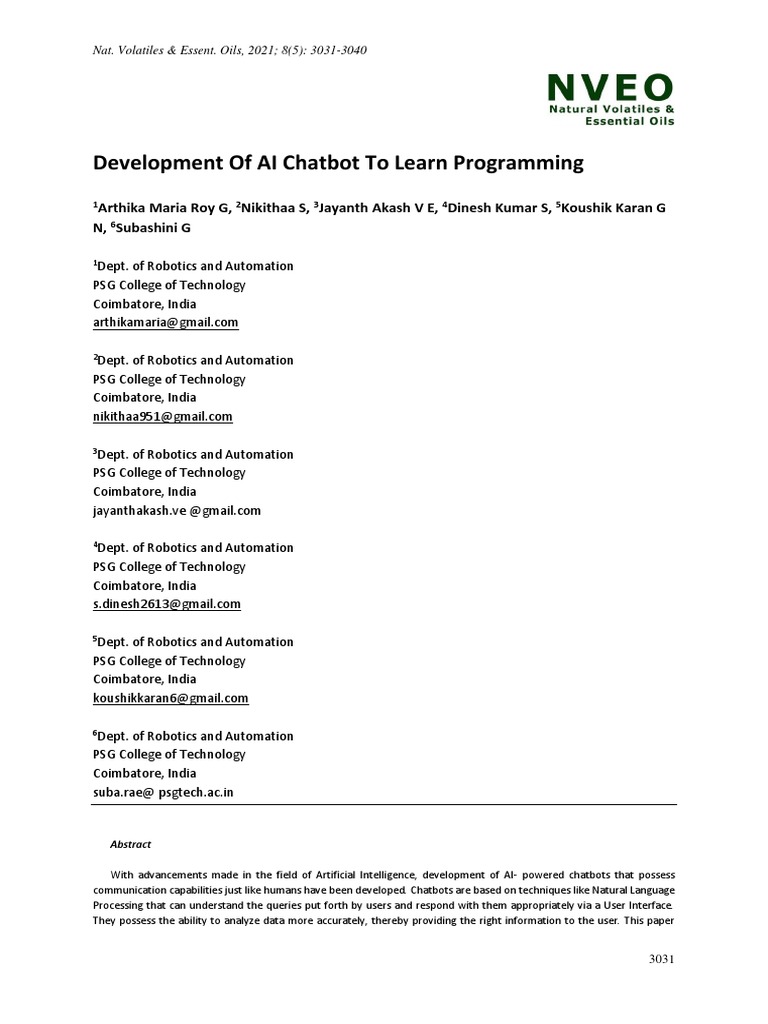 Development of AI Chatbot To Learn Programming | PDF | Artificial ...