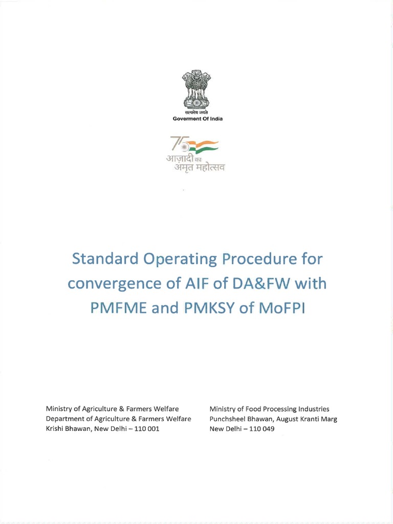 Standard Operating Procedure For Convergence of AIF of DA&FW With PMFME ...