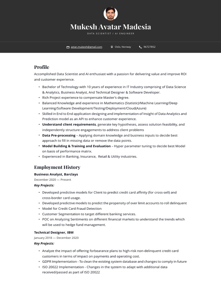 Data Scientist AI Engineer Resume | PDF | Analytics | Financial Analyst