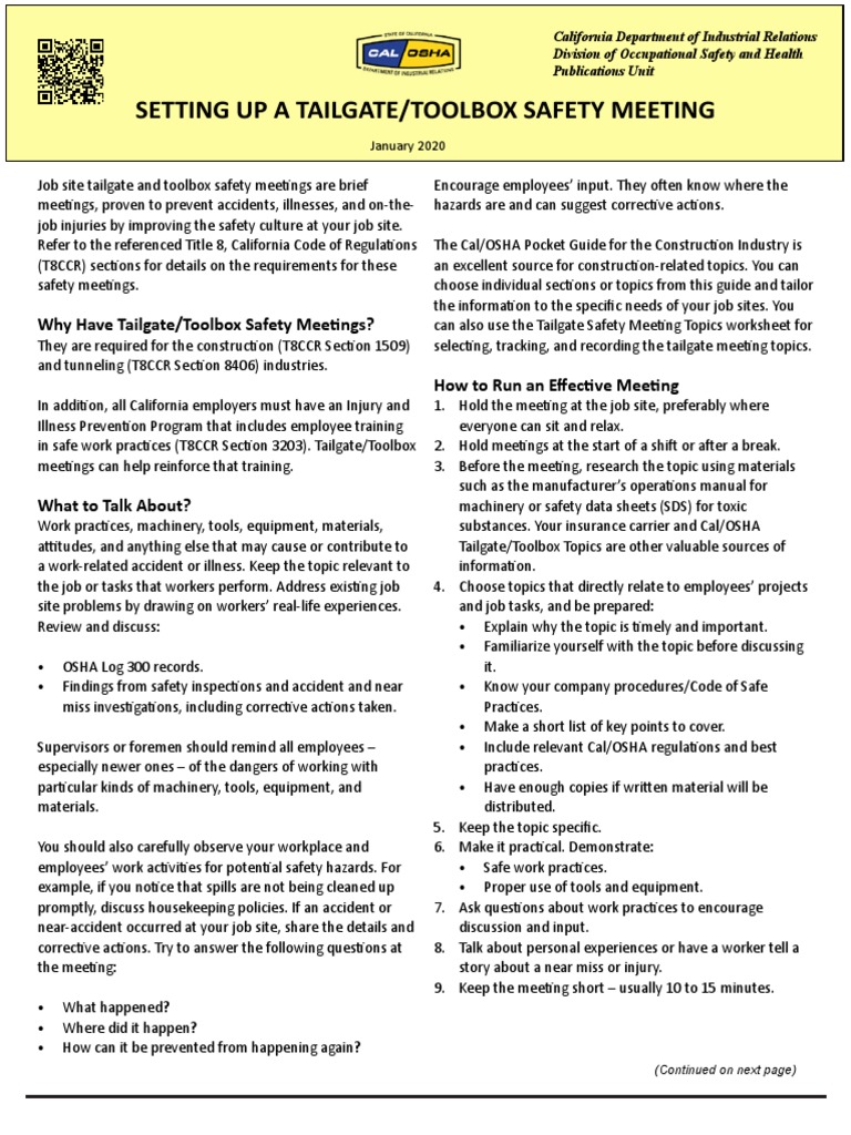 Tailgate Safety Meeting Guidelines | PDF | Occupational Safety And Health | Working Conditions