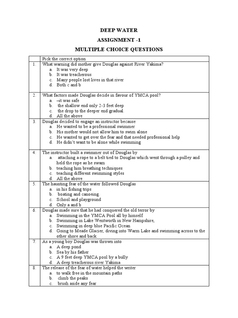 Deep Water MCQ Wrksheet | PDF