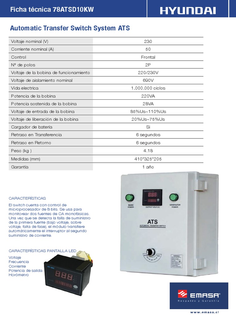 Ficha Técnica ATS 78ATSD10KW | PDF | voltaje | Electromagnetismo