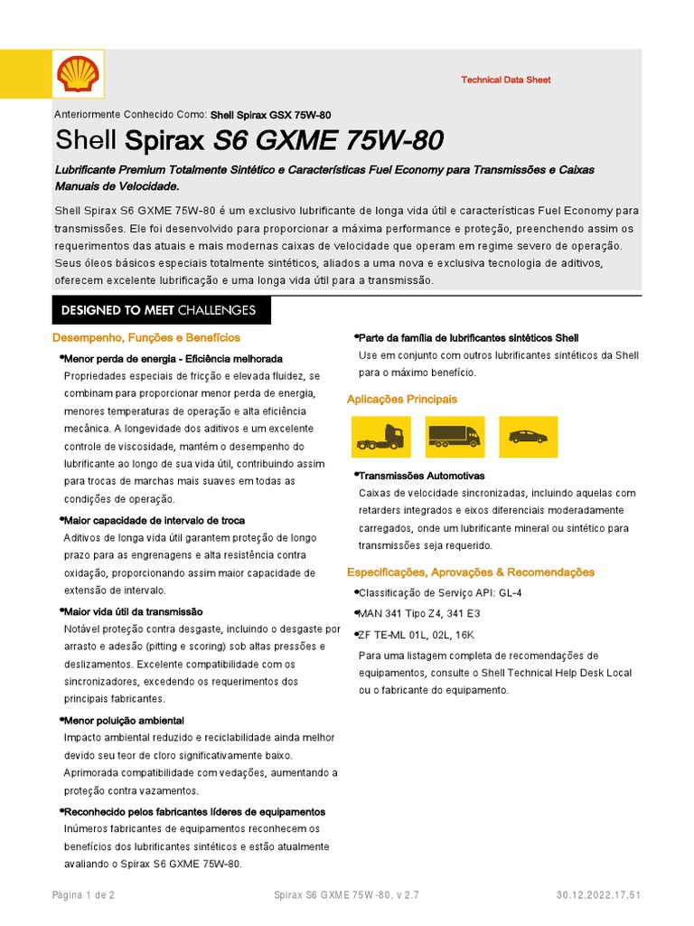 Ficha - Técnica - Shell Spirax S6 GXME 75W-80 | PDF | Química ...