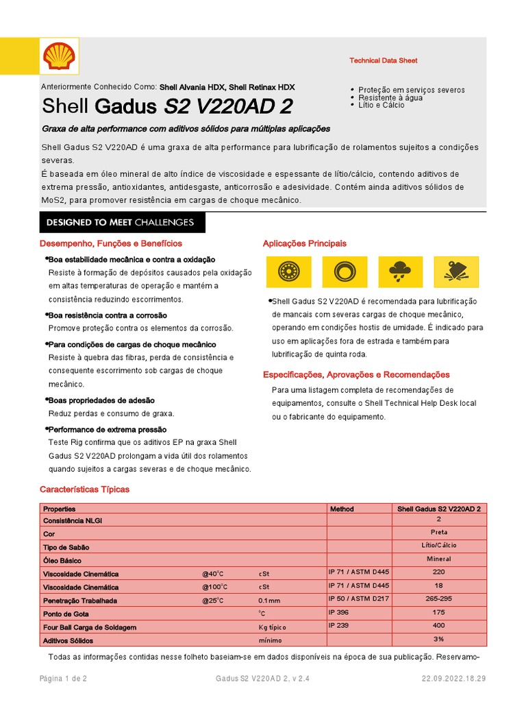 Ficha - Técnica - Shell Gadus S2 V220AD 2 | PDF | Óleo de motor | Química