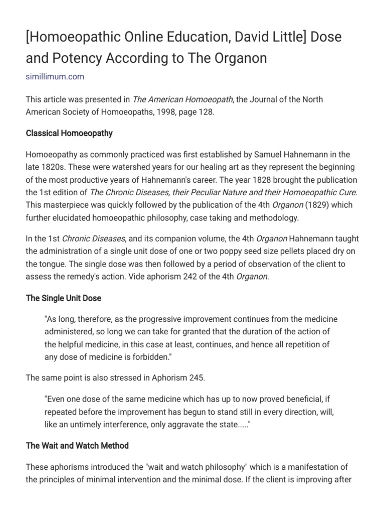 (Homoeopathic Online Education, David Little) Dose and Potency ...