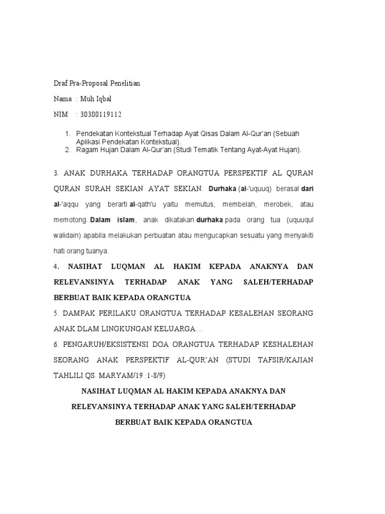 Pra-Penelitian Draft Proposal | PDF