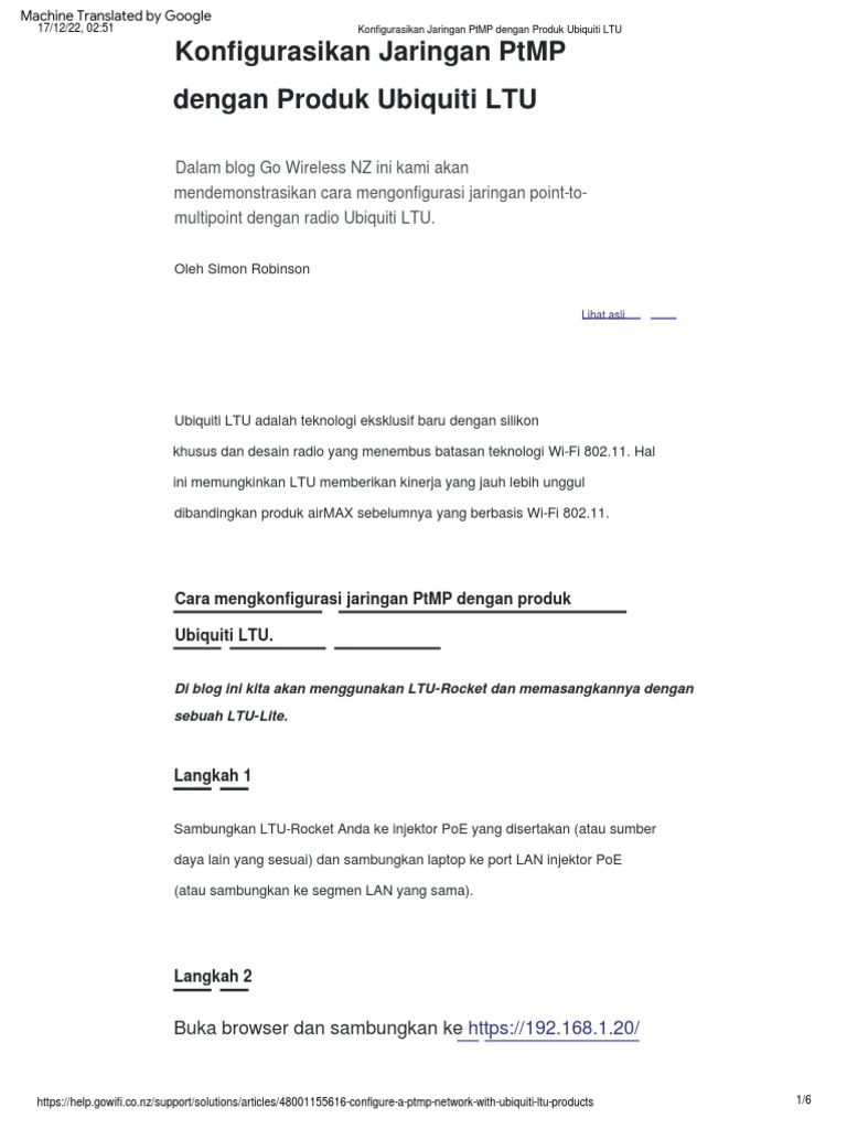 Konfigurasi PTMP Jaringan Dengan Ubiquiti LTU Id | PDF