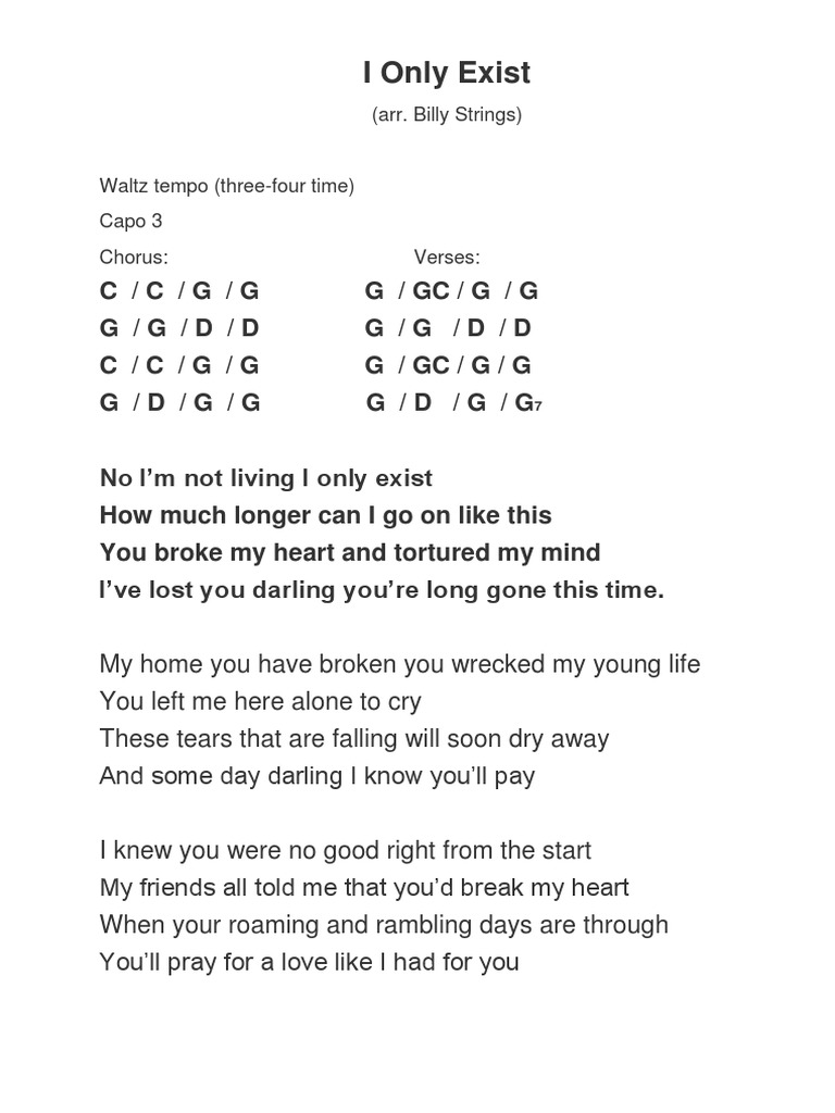 I Only Exist: Lyrics and Chords | PDF