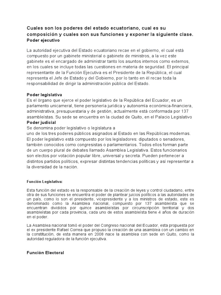 Cuales Son Los Poderes Del Estado Ecuatoriano, Cual Es Su Composición y ...