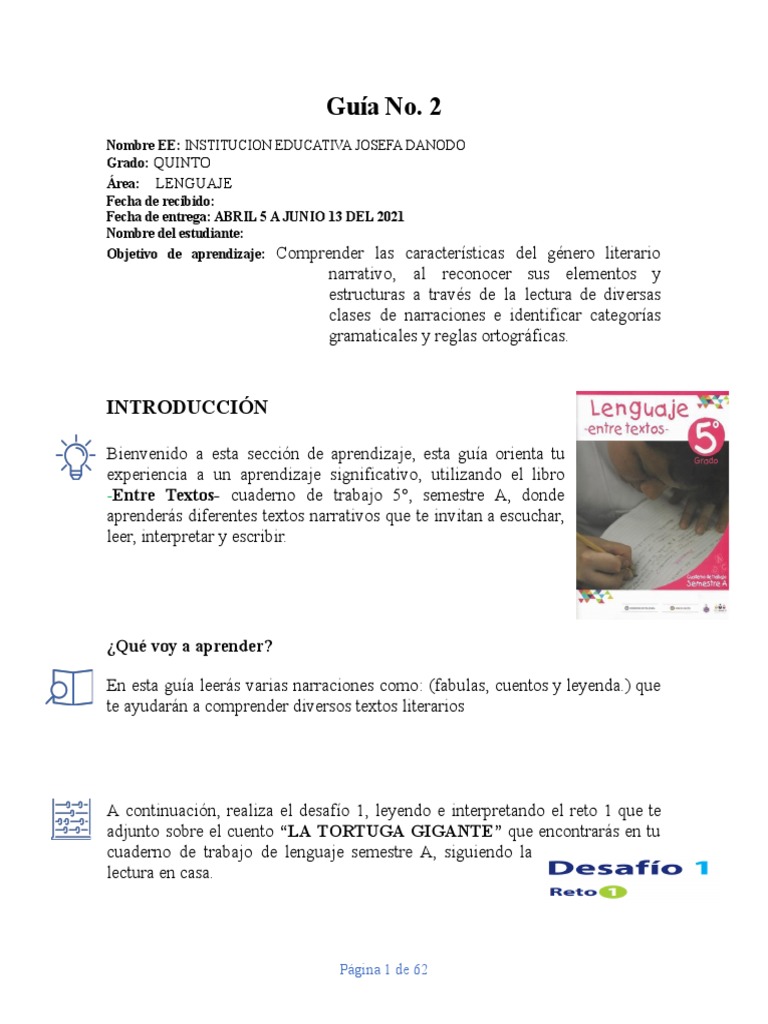 Guia Segundo Periodo Lenguaje Quinto Grado | PDF | Narración | Cuentos
