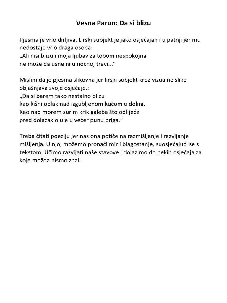 Zadatak Vesna Parun 27.4.2020 | PDF