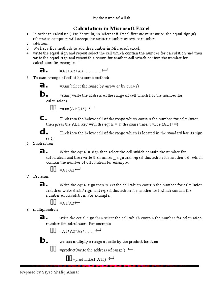 Calculation In Microsoft Excel Pdf Trigonometric Functions Numbers