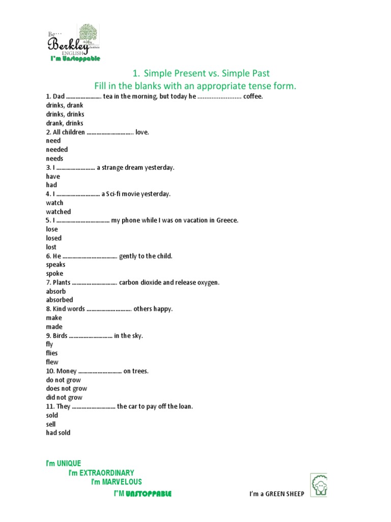 Simple Present and Past Exercises | PDF | Art | Poetry