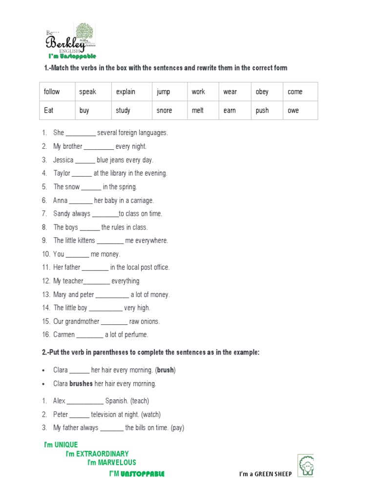 6 Present of Be and Simple Present Exercise | PDF
