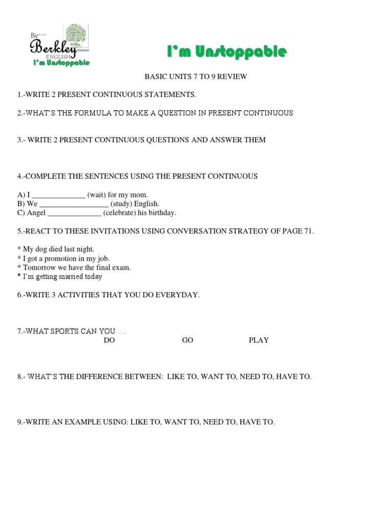 Basic Units 7 To 9 Review | PDF | Question | Communication