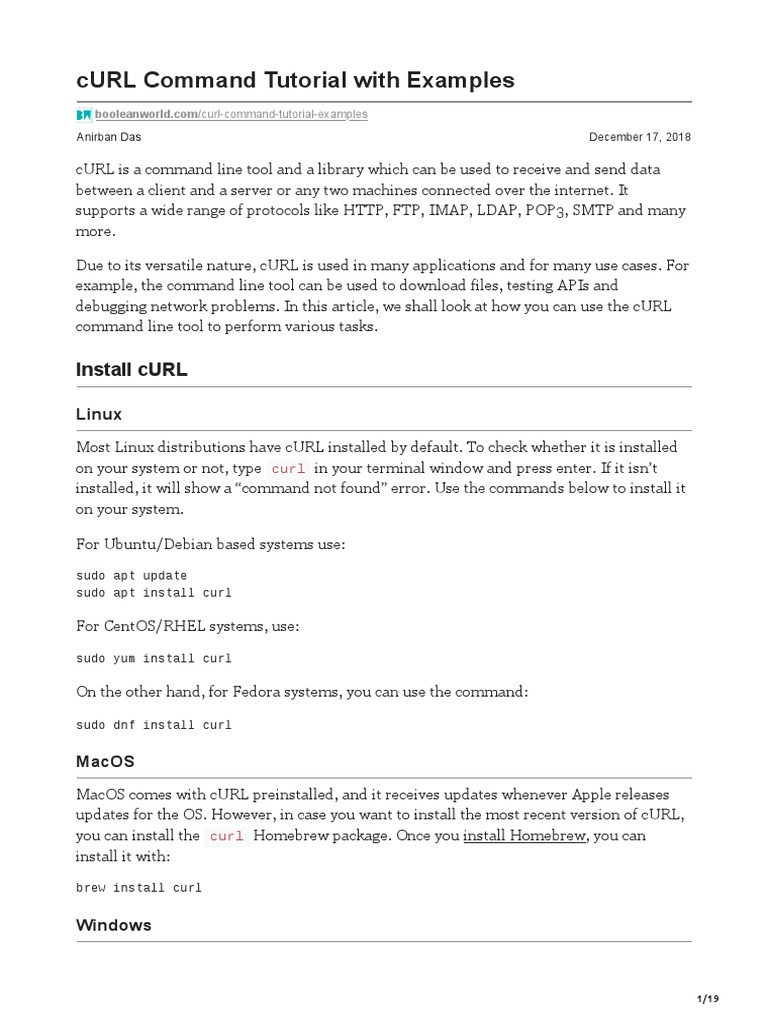 cURL Command Tutorial With Examples | PDF | Hypertext Transfer Protocol ...