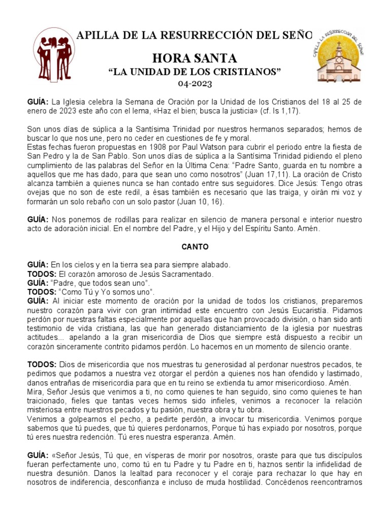 04.-Hora Santa Por La Unidad de Los Cristianos | PDF | Oración | Jesús