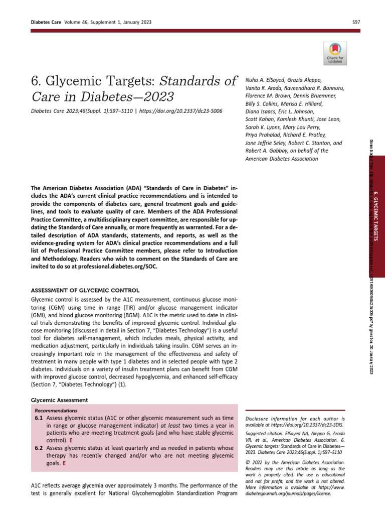 Glycemic Targets Standards of Care in Diabetes-2023 | PDF | Glycated ...