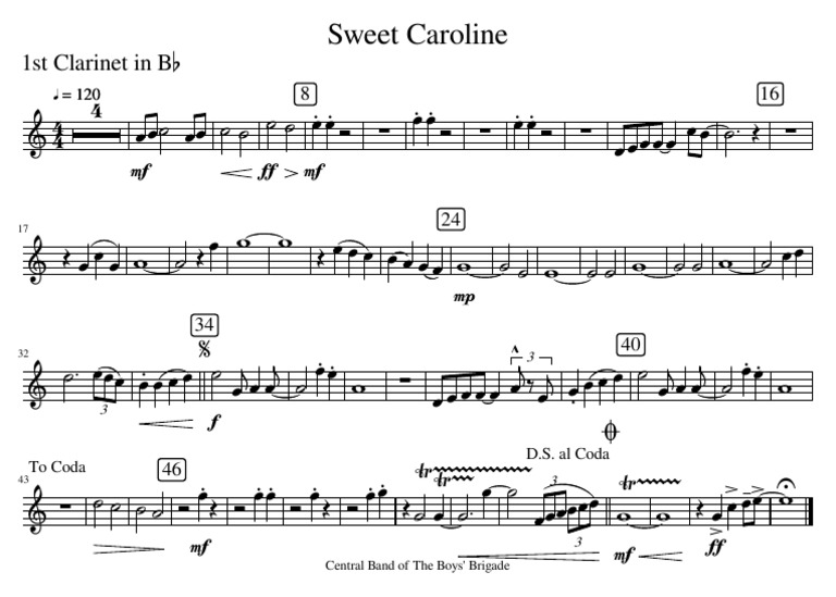 Clarinet Sheet Music: Sweet Caroline | PDF