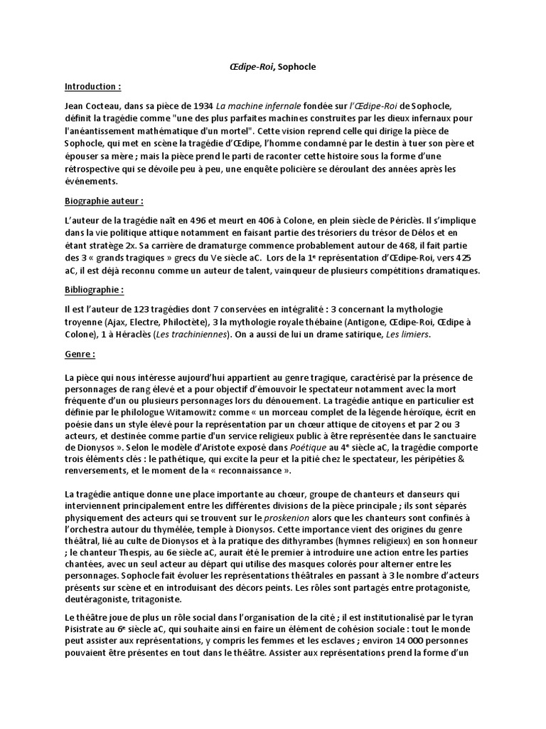 Analyse d'Œdipe-Roi de Sophocle | PDF | Sophocle | Tragédie grecque
