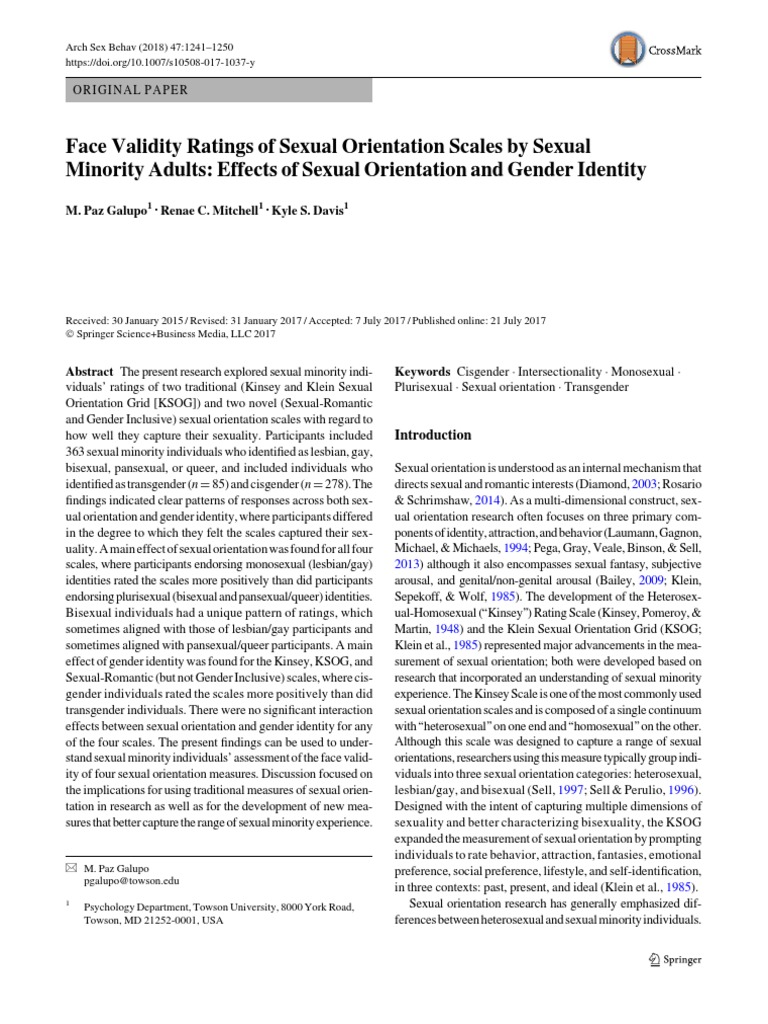 Face Validity Ratings of Sexual Orientation Scales by Sexual Minority ...