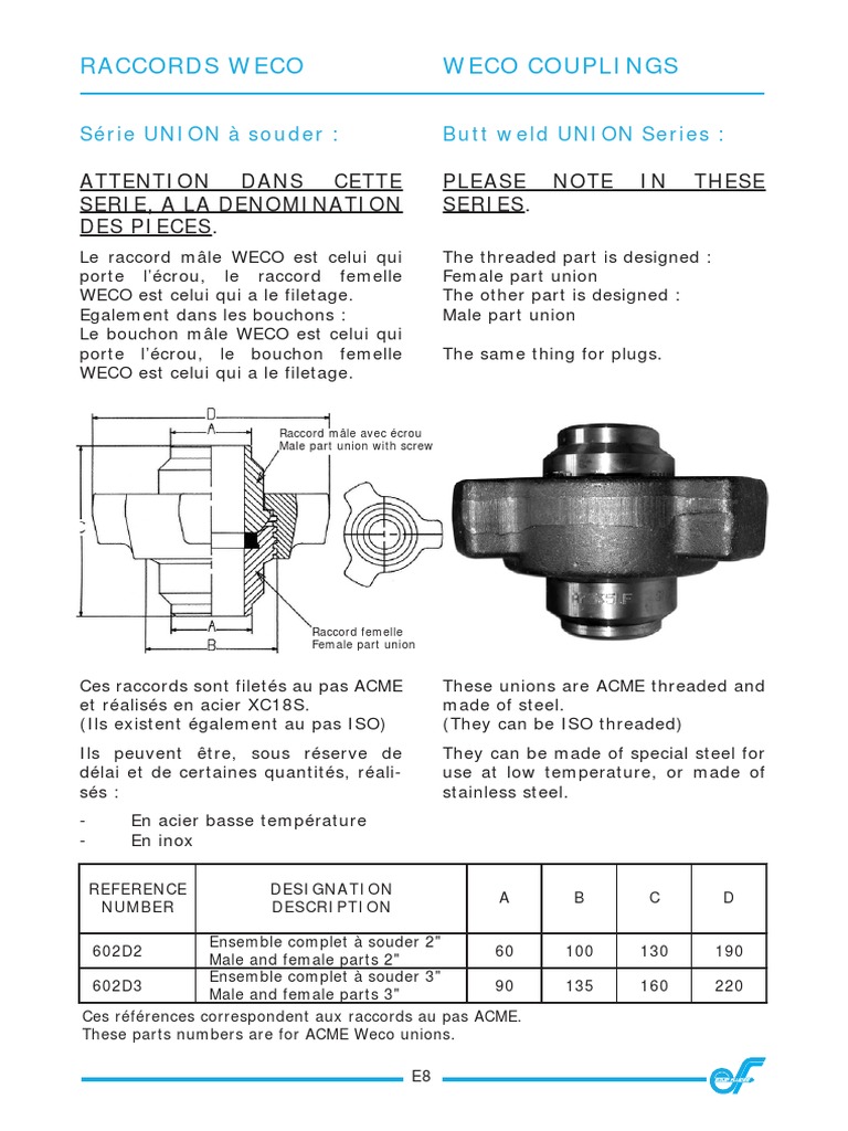 Raccords WECO : Guide des unions | PDF | Écrou | Biens manufacturés