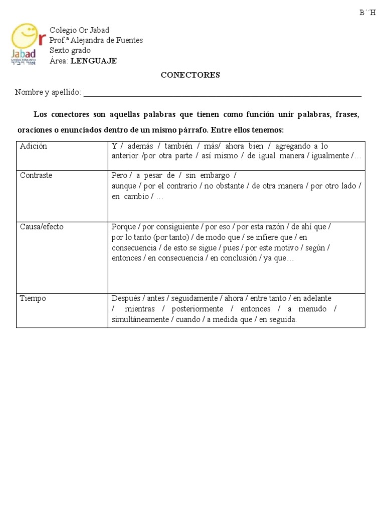 Lista de Conectores 6to Grado | PDF