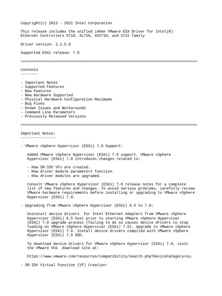 Release Notes I40en-2.1.5.0 | PDF | Device Driver | Computer Science