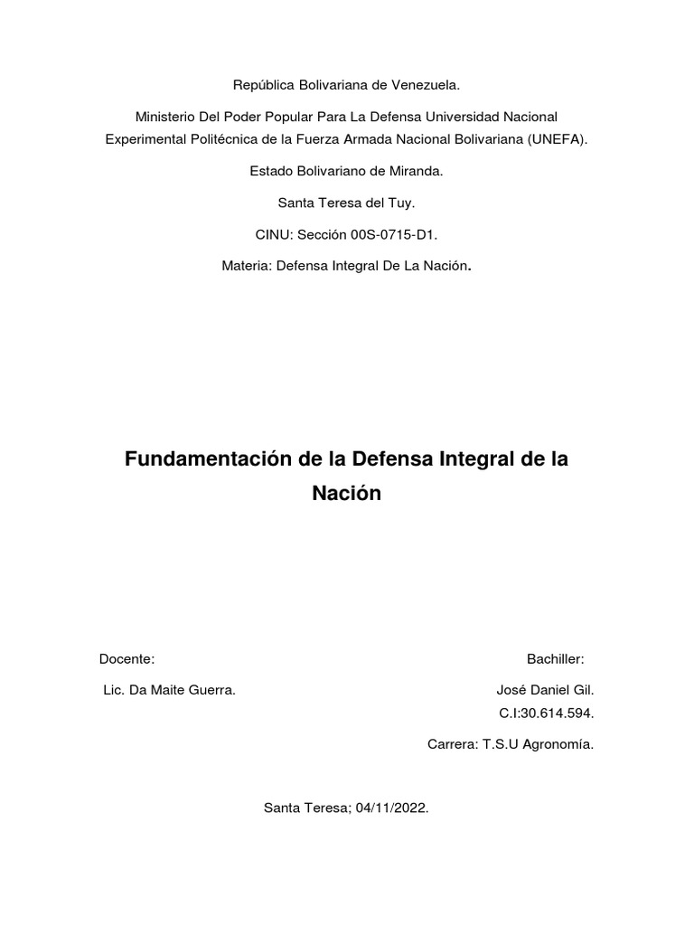 Fundamentacion de La Defensa Integral de La Nacion | PDF | Gobierno ...
