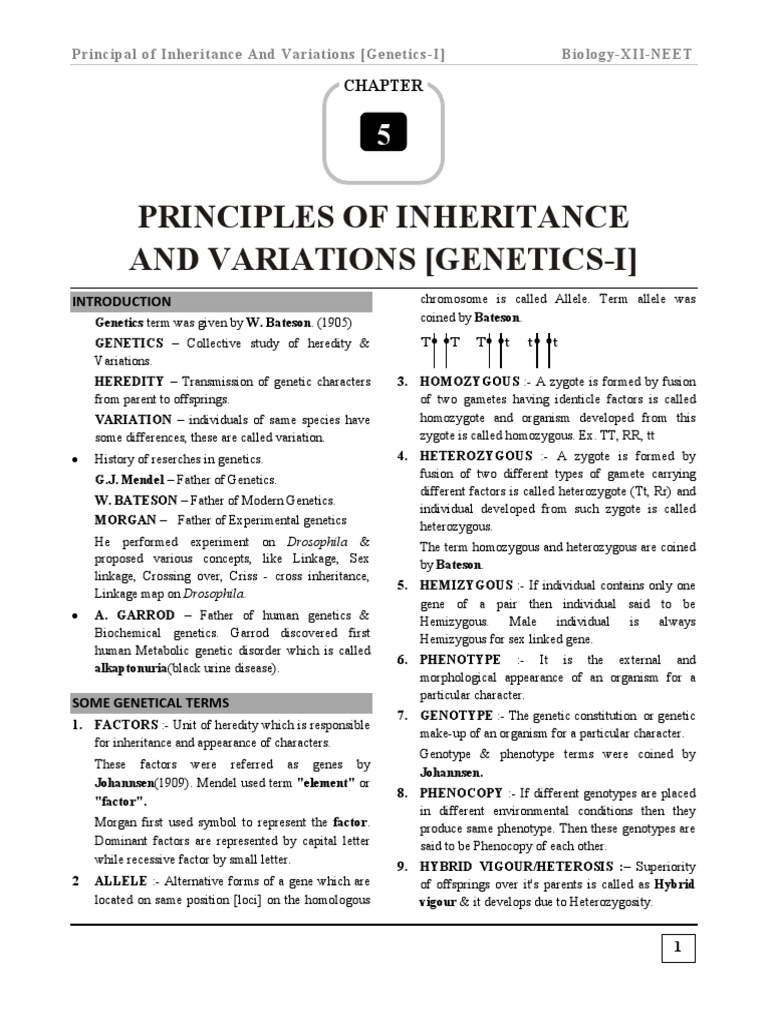 Principles of Inheritance and Variations (Genetics-I) | PDF | Dominance (Genetics) | Zygosity