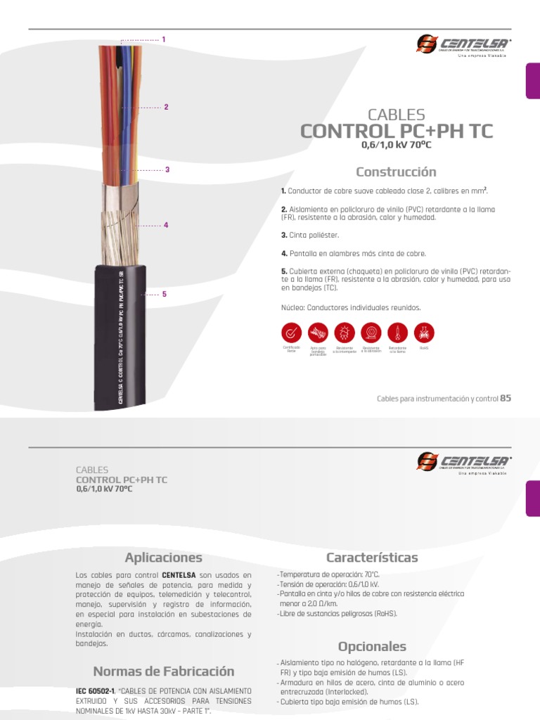 Cables Centelsa-Cables-Instrumentacion y Control Cables Control PC PH TC | PDF