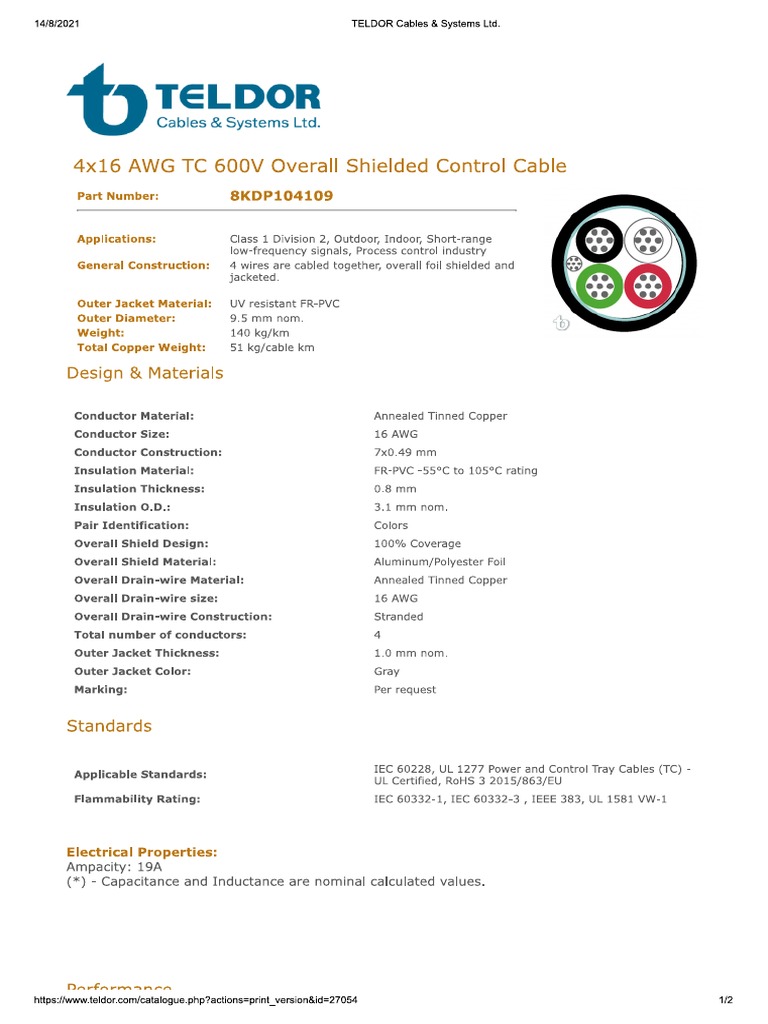 Cable de Control Blindado General 4x16 AWG TC 600V | PDF