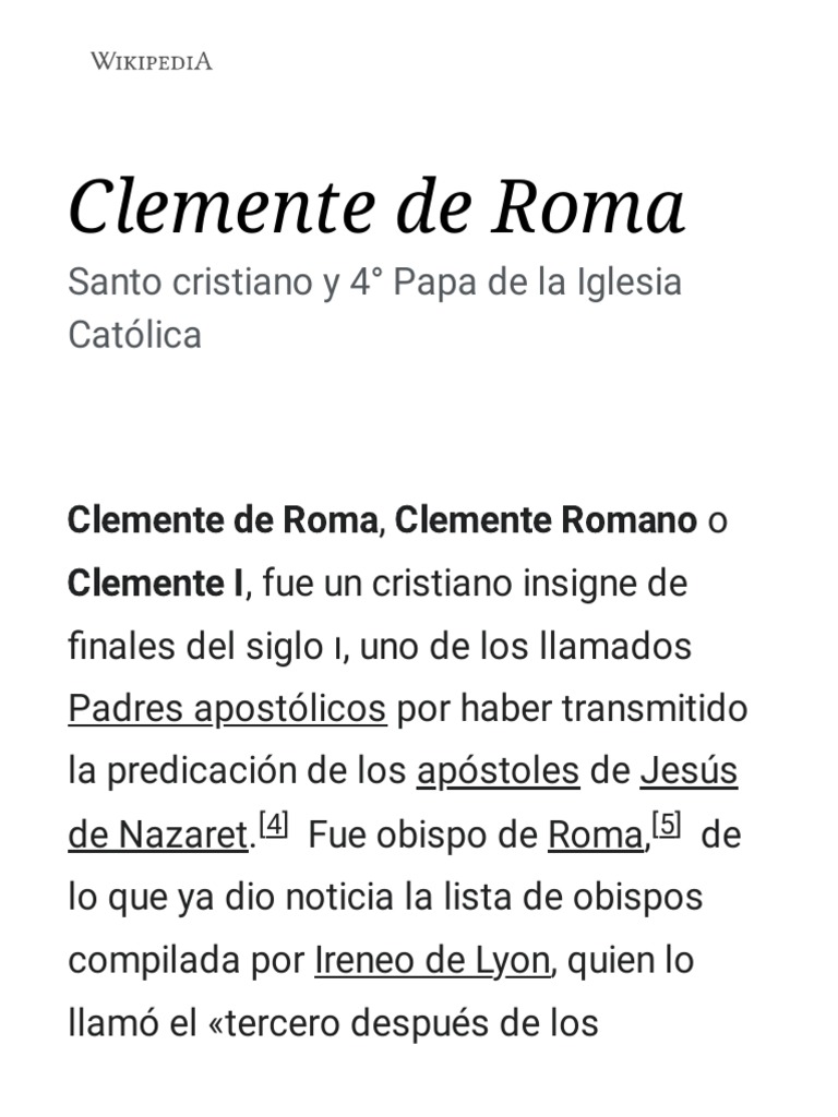 Clemente de Roma - Wikipedia, La Enciclopedia Libre | PDF | Cristianismo antiguo