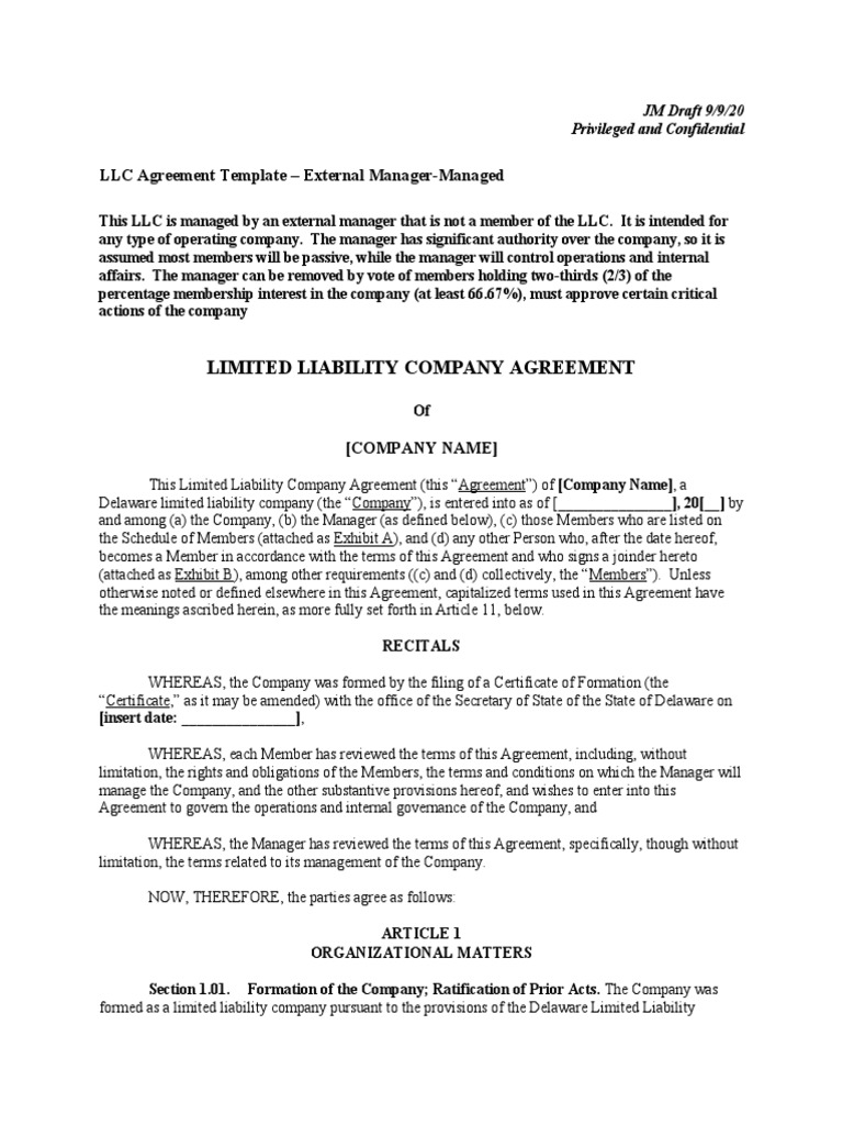 LLC Manager Managed LLC Template | Download Free PDF | Indemnity ...