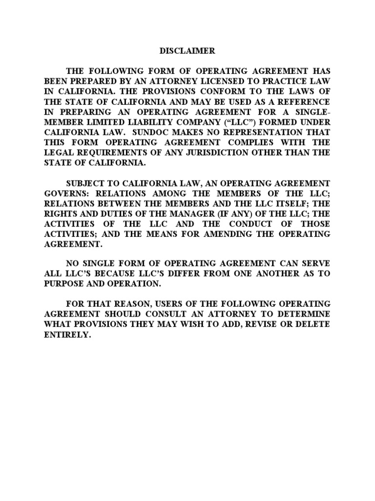 Single Member LLC Operating Agreement | PDF | Limited Liability Company ...