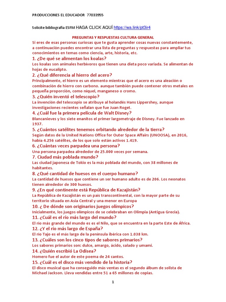90 Preguntas y Respuestas Cultura General | PDF | Redox