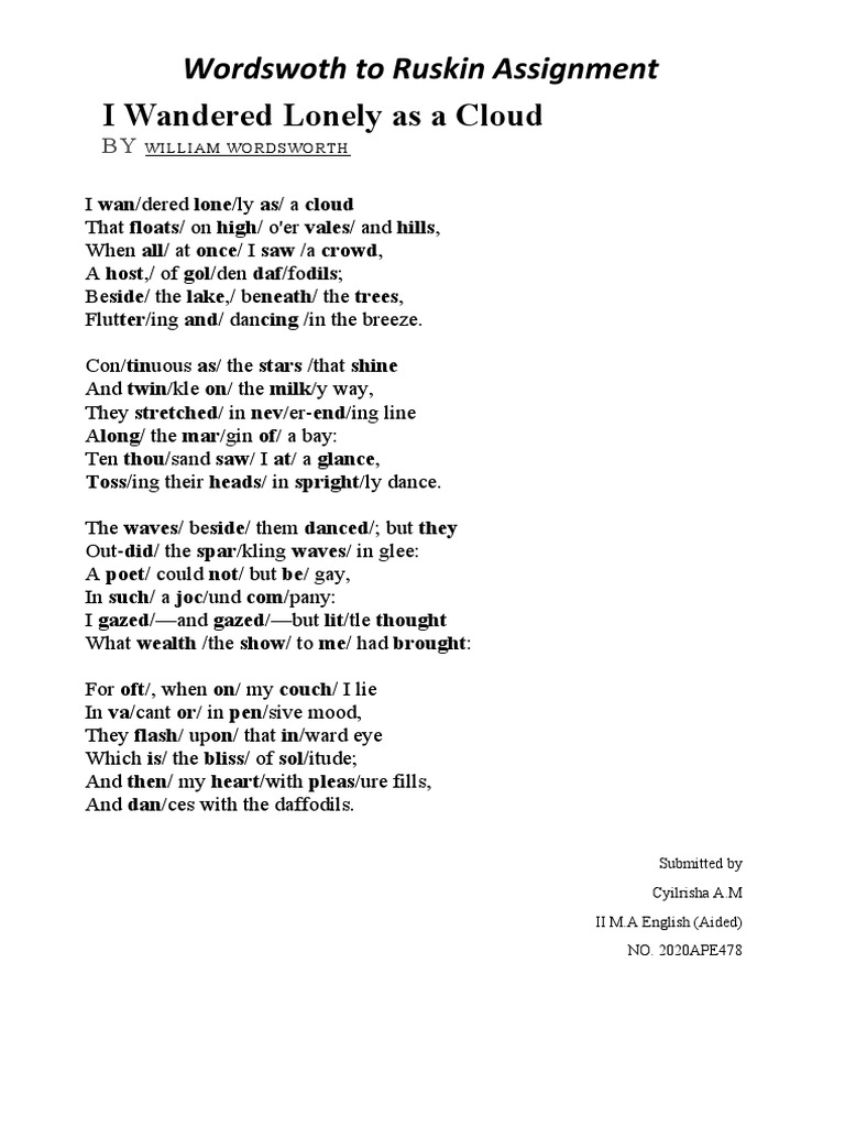 I Wandered Lonely As A Cloud | PDF
