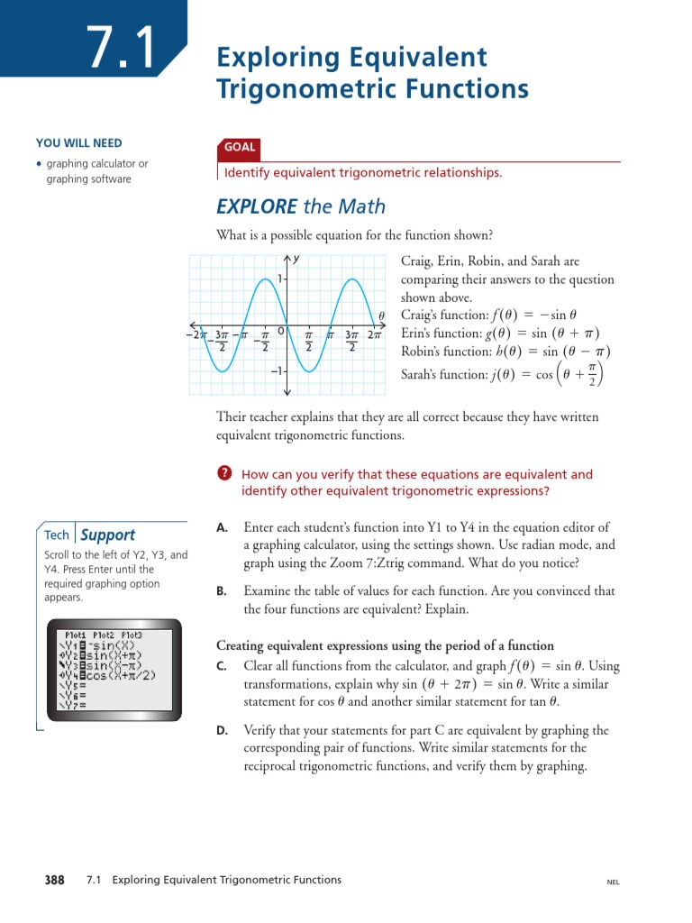 7 1 Exploring Equivalent Trigonometric Functions Pdf Trigonometric