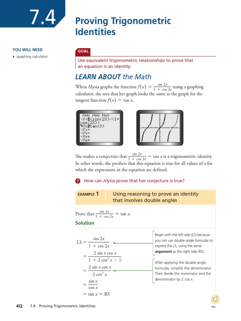 7.4 Proving Trigonometric Identities | Download Free PDF ...